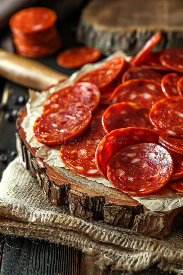Sausage Cut Close-up on a Wooden Table Stock Image - Image of slice ...