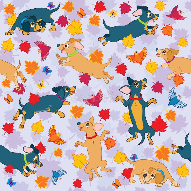 Sausage Dogs Love Fall Wallpaper Pattern Stock Vector - Illustration of ...