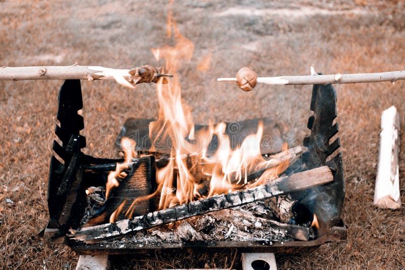 Sausage on fire stock photo. Image of mood, campfire - 60681732