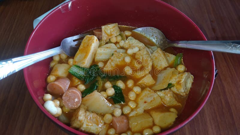 Sausage Food Cooked in Soup and Mixed with Vegetables Called Seblak ...