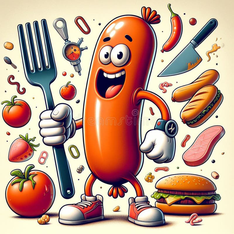 Sausage fork cartoon stock illustration. Illustration of floor - 306253559