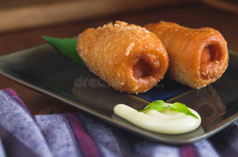 Sausage in Fried Bread Rolls Homemade Stock Image - Image of stuffed ...
