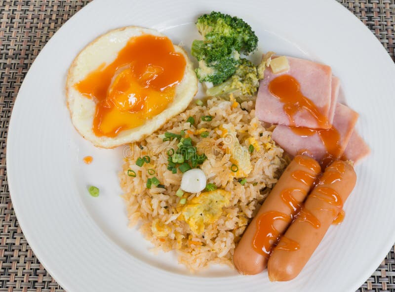Sausage and Fried Rice with Eggs Stock Photo - Image of dish, spring ...