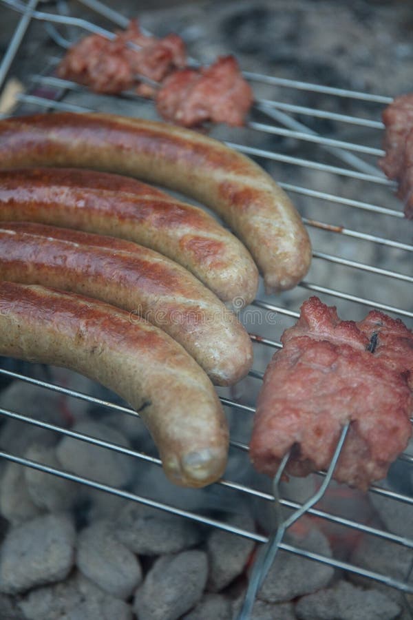 Sausage on the grill stock image. Image of asian, chef - 189057871