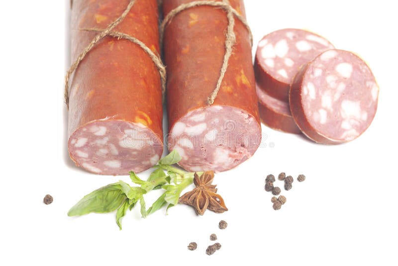 Sausage Loaf with Spices Isolated on White Background Stock Image ...