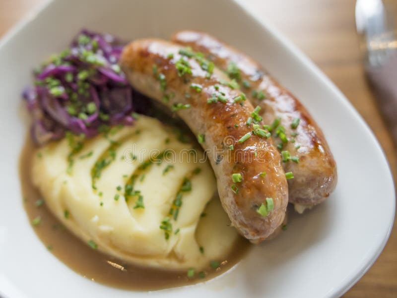 Sausage and Mash stock image. Image of british, parsley - 4081511