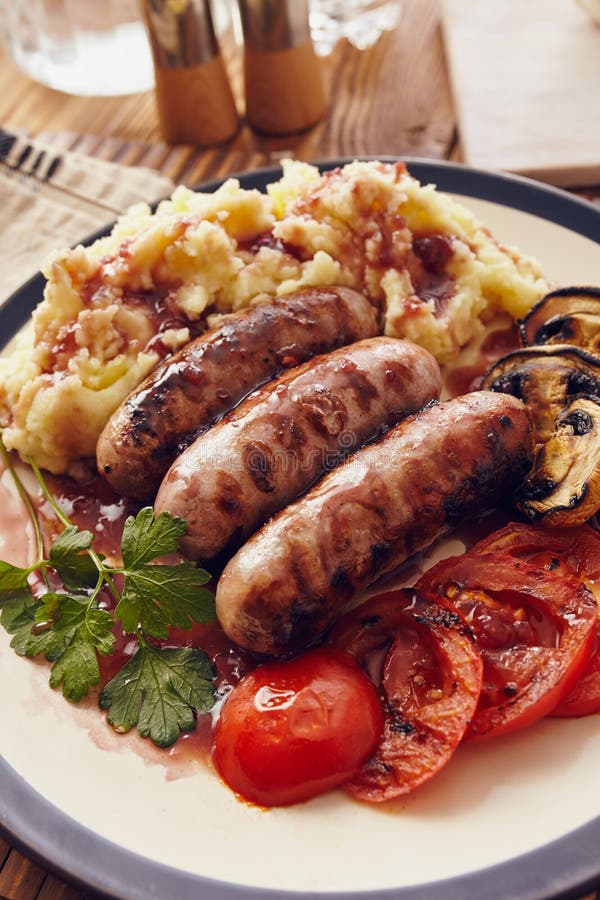 Sausage and mash stock image. Image of bangers, white - 65765683