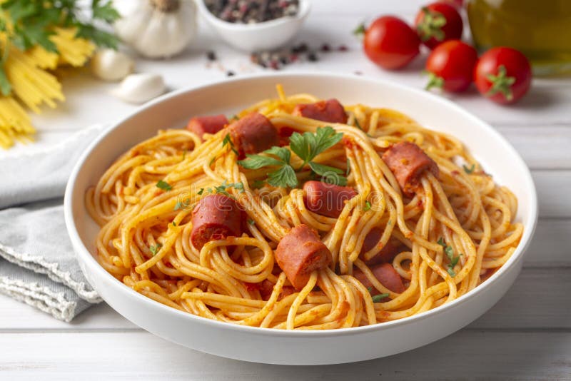 Sausage Pasta - Octopus Spaghetti - Turkish Name Sosisli Spagetti Stock ...