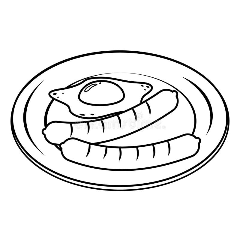 Sausage on a Plate, Black Outline Coloring, Doodle Style Stock Vector ...