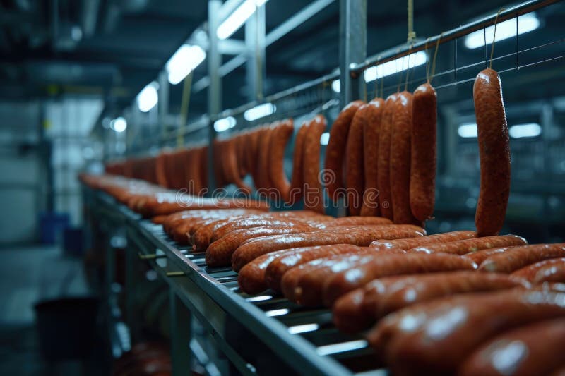 Sausage Preparation Process in a Meat Factory. Stock Photo - Image of ...