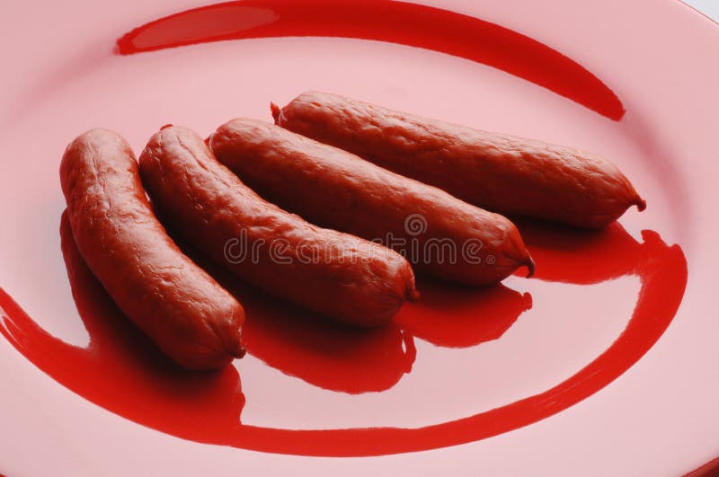 Sausage on red plate stock photo. Image of hungry, restaurant - 27800258