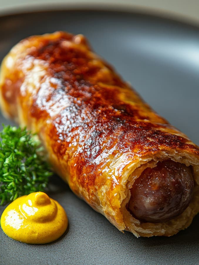 Sausage Roll with Mustard on a Plate. Stock Image - Image of food ...