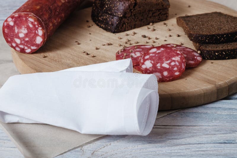 Sausage and sliced bread stock image. Image of casing - 85123809