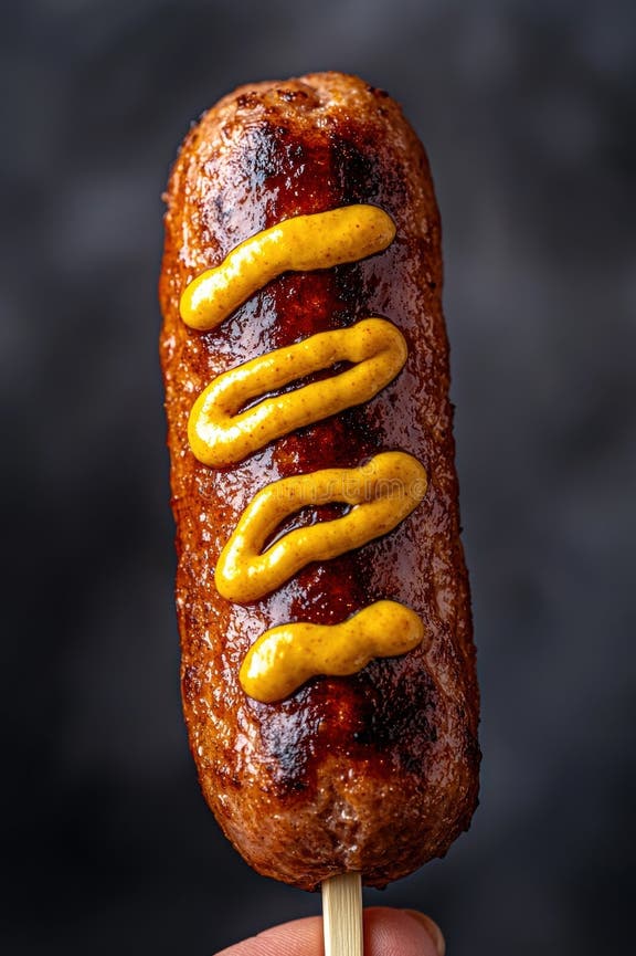 Sausage on a Stick with Mustard. Stock Illustration - Illustration of ...