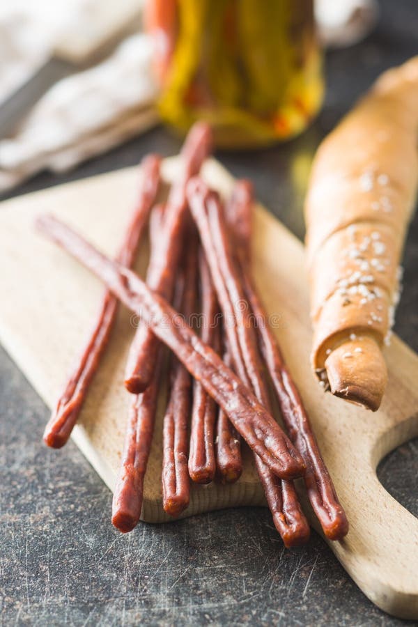Sausage sticks snack. stock photo. Image of delicatessen - 127090814