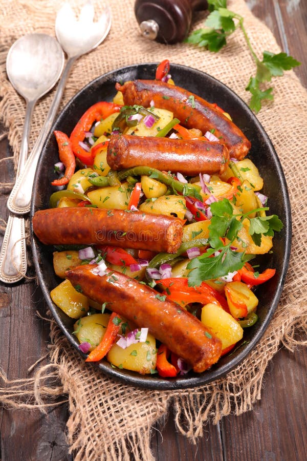 Sausage and vegetable stock image. Image of culinary - 65160525