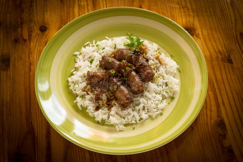Sausages with Basmati Risotto Stock Photo - Image of rice, risotto ...