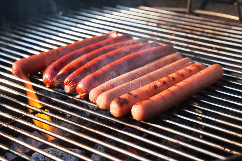 Sausages on bbq stock image. Image of weiner, barbecue - 19398781