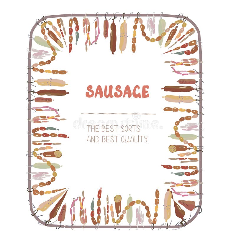 Frame with Sausages, Glasses and Mugs of Beer. Watercolor Hand Drawn ...