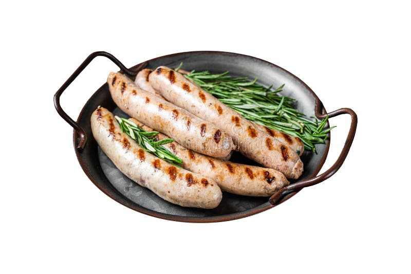 Sausages Fried with Spices and Herbs, Meat Bratwurst. Isolated on White ...