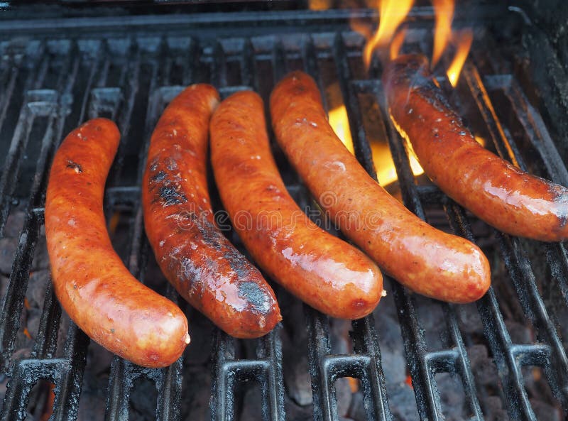 Sausages on a grill stock photo. Image of barbeque, grilled - 53314890