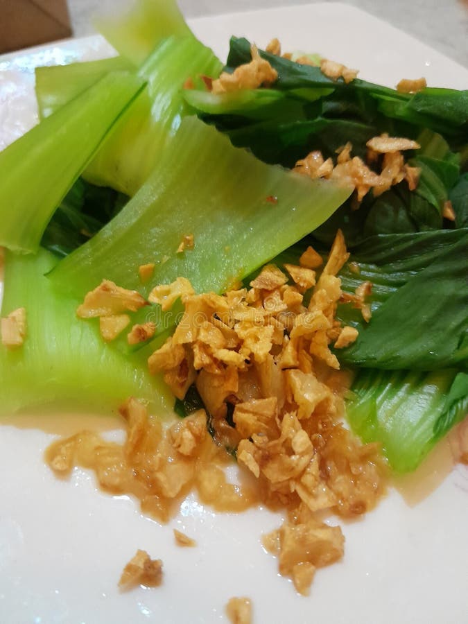 Saute Pakcoy with Salt and Garlic Stock Image - Image of homemade ...