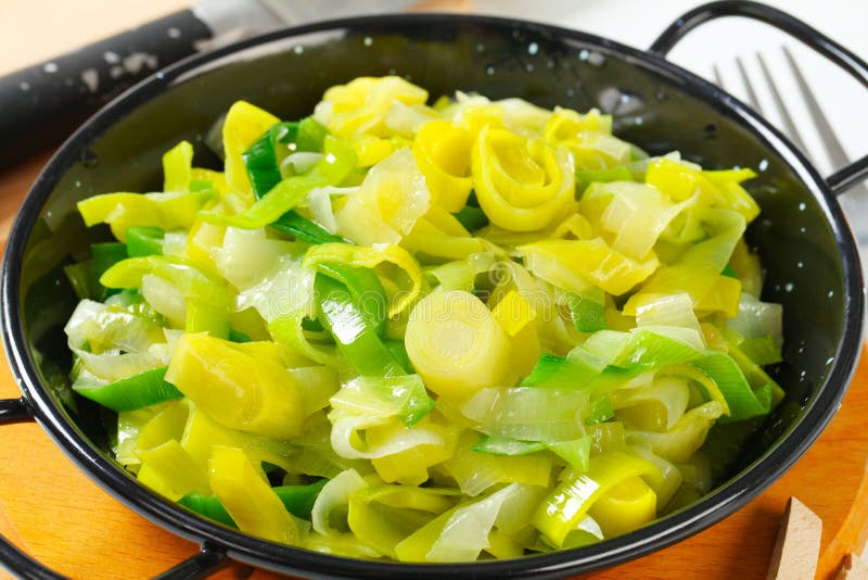 Sauteed leeks stock photo. Image of cooking, board, utensil - 33125562