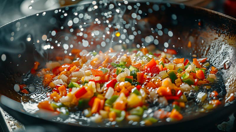 Sauteed Vegetables Cooking in a Professional Kitchen Stock Illustration ...