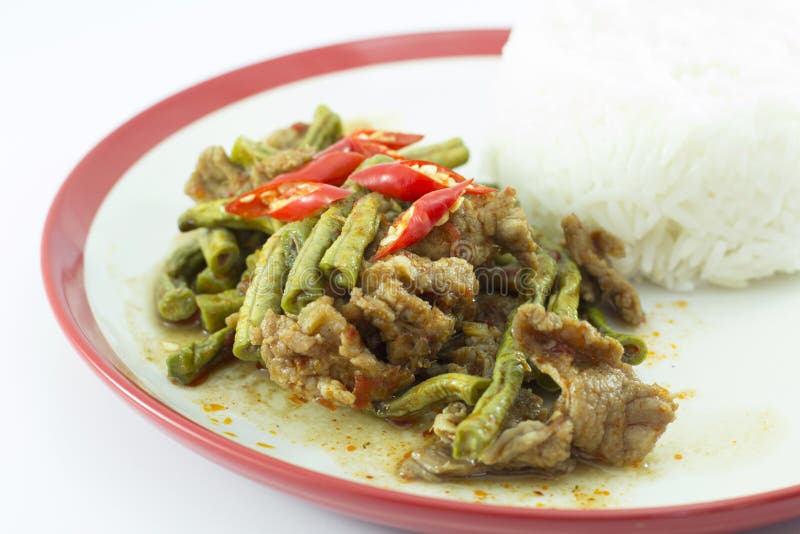 Sauteed Yard Long Bean Chilli and Steamed Rice Stock Photo - Image of ...