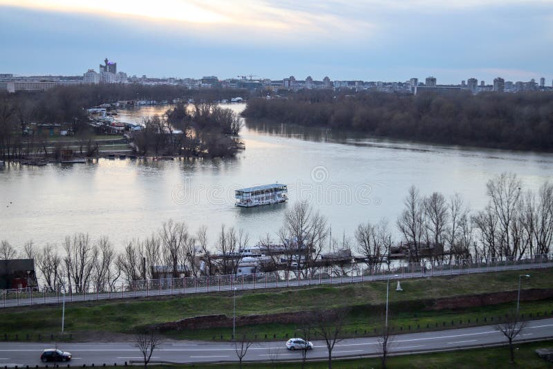 Sava and Danube River Intersection. the Excursion Boat Proceeds at ...