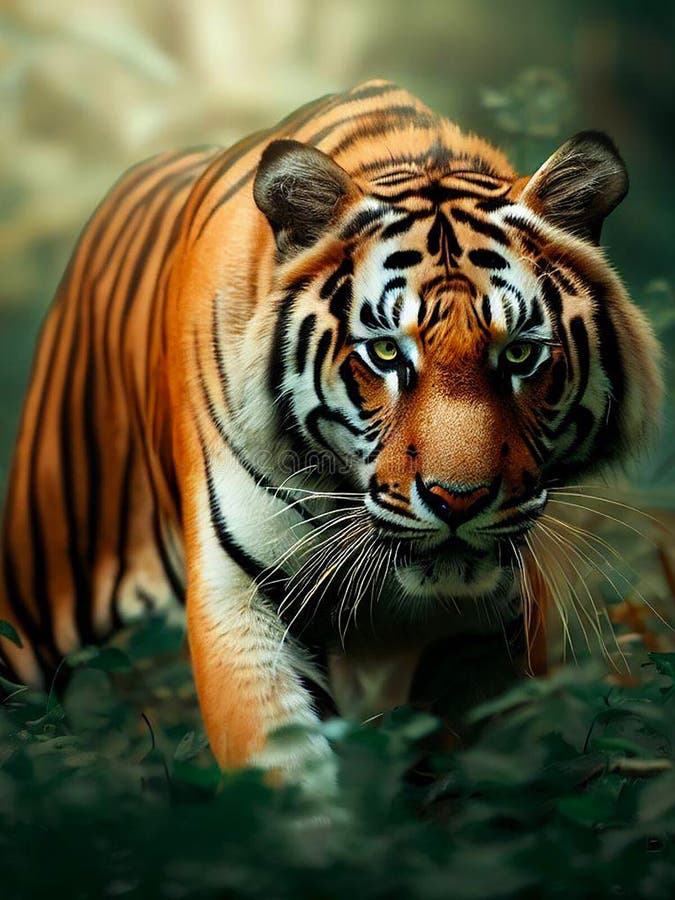 Savage Tiger Stalking and Ready To Attack in the Jungle Stock Image ...