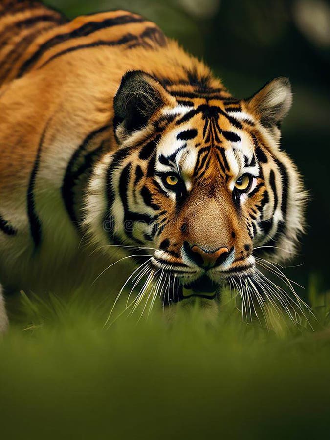 Savage Tiger Stalking and Ready To Attack in the Jungle Stock ...