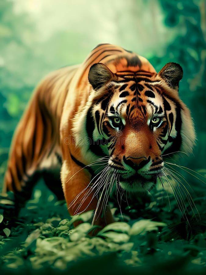 Savage Tiger Stalking and Ready To Attack in the Jungle Stock ...