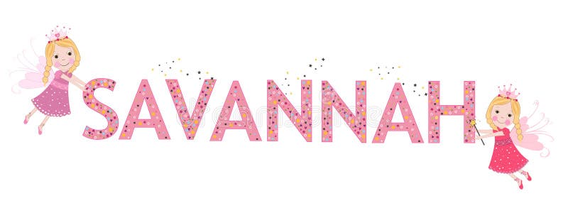 Savannah Female Name with Cute Fairy Stock Vector - Illustration of ...