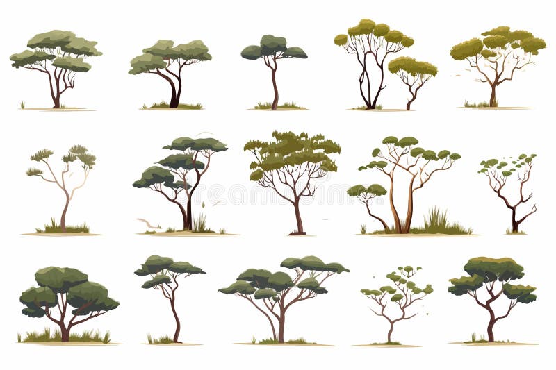 Savannah Trees Set Isolated Vector Style Illustration Stock Vector ...