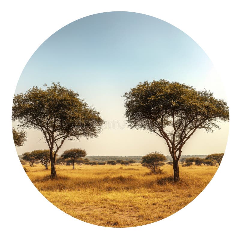 Savannah Trees Under Bright Sky. Stock Illustration - Illustration of ...