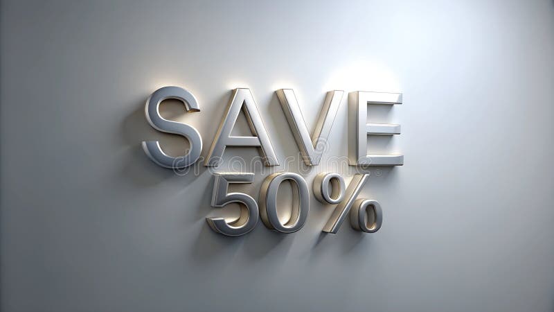 Save 50 Banner in Thin Silver Letters on a Light Background Stock Image ...