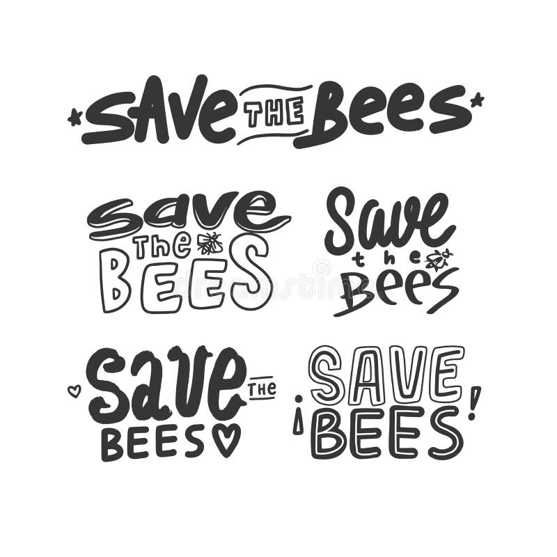Save the Bees Lettering Isolated on White Background. Hand Draw Save ...