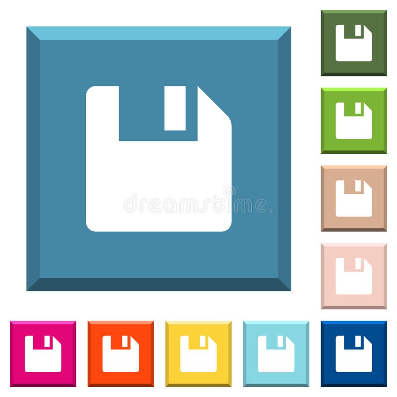 Save Data White Icons on Edged Square Buttons Stock Vector ...