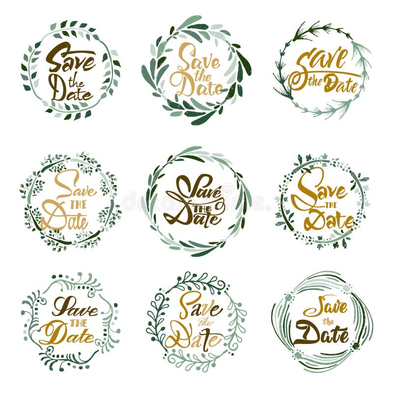 Save the Date - Calligraphic Lettering Badge Label for Design ...