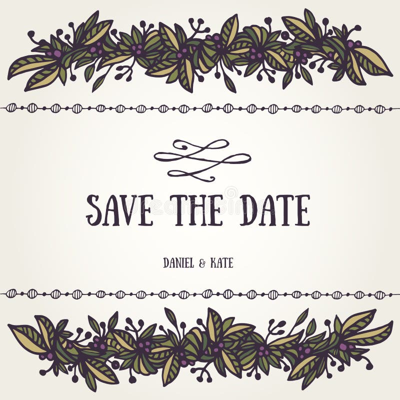 Save the Date Card Template Stock Vector - Illustration of drawn ...