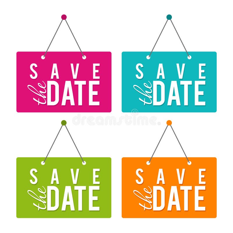 Save the Date Hanging Door Sign on White Background Stock Illustration ...