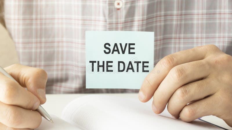 SAVE the DATE Message on the Card Shown by a Man Stock Image - Image of ...