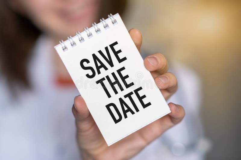 SAVE the DATE Message on the Card Shown by Woman Stock Image - Image of ...