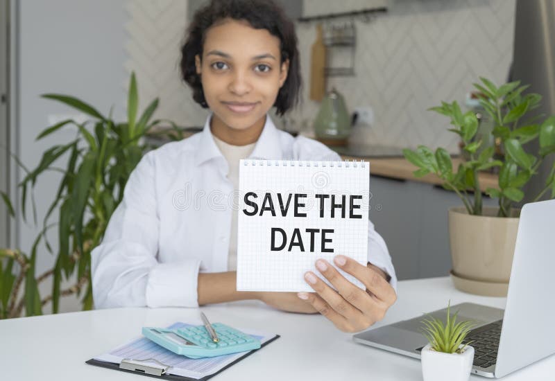 SAVE the DATE Message on the Card Shown by a Woman Stock Photo - Image ...