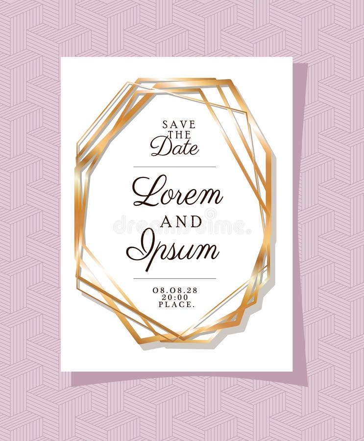 Save the Date Text in Gold Frame of Wedding Invitation Vector Design ...