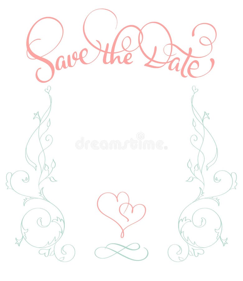 Save the Date Text with Vintage Frame on White Background. Calligraphy ...