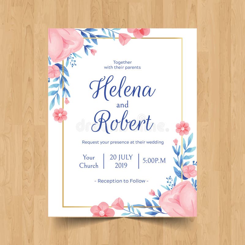Save the Date Wedding Invitation Card Design with Flower Stock Vector ...