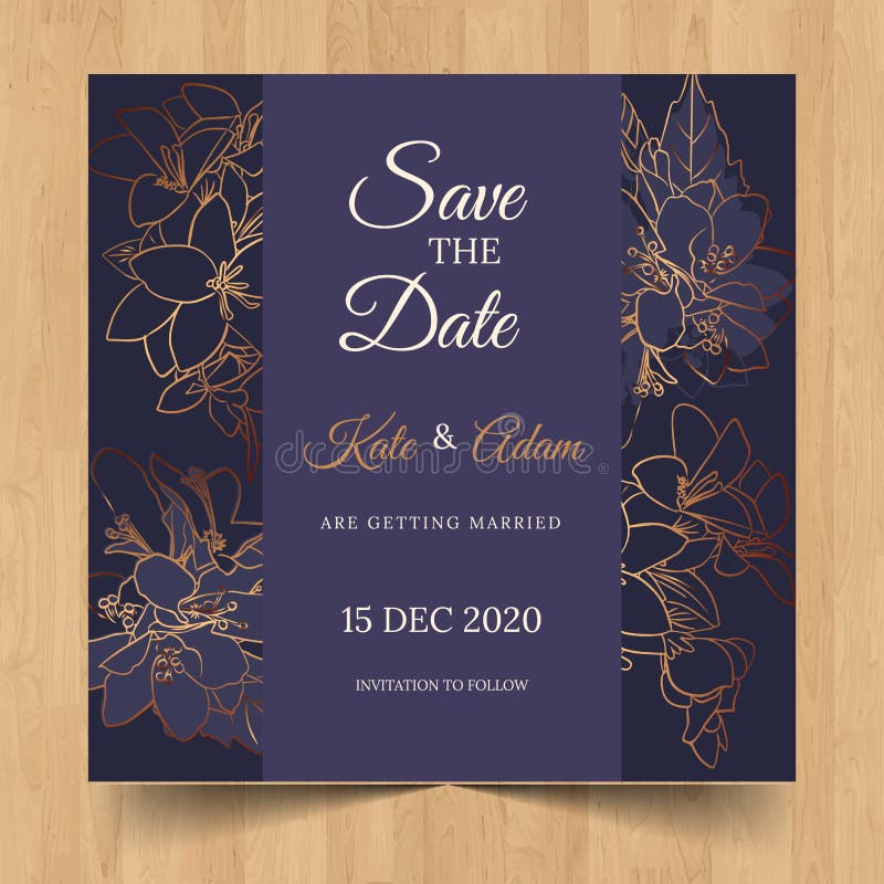 Save the Date Wedding Invitation Card Design with Flower Stock Vector ...