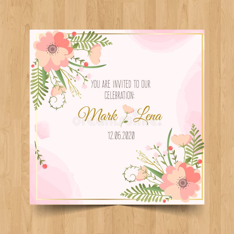 Save the Date Wedding Invitation Card Design with Flower Stock Vector ...